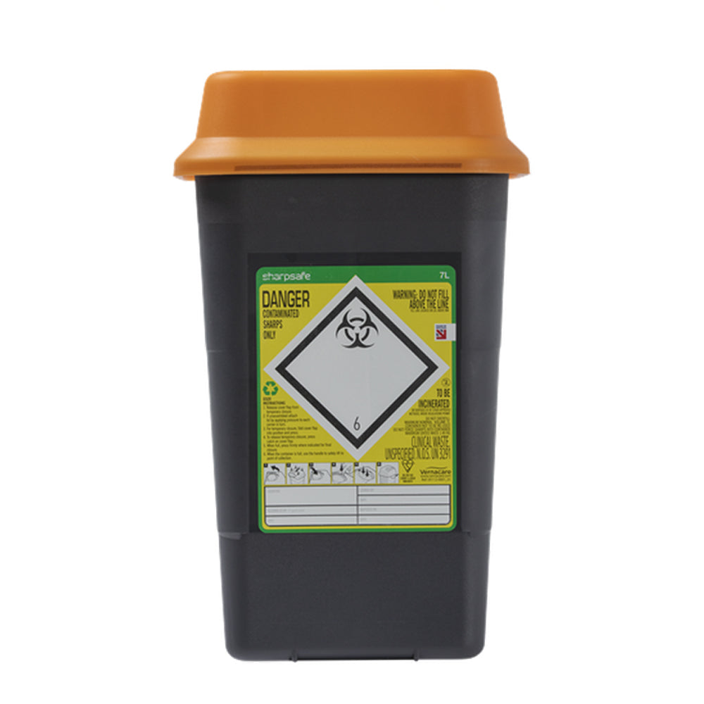Sharpsafe® Sharps Container | Wide | Orange Lid | 7-Litre