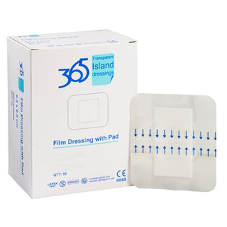 365 Transparent Film Island Dressings with Low Adherent Pad | Box of 50
