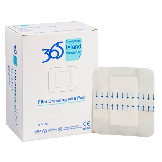365 Transparent Film Island Dressings with Low Adherent Pad | Box of 50